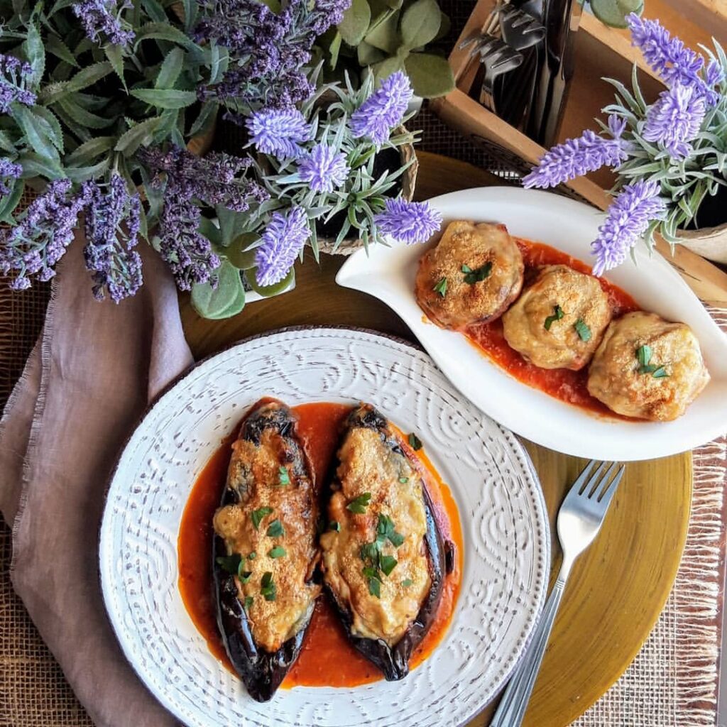 Vegan Melitzanes Papoutsakia (Stuffed Eggplants) with Mushroom Mince ...